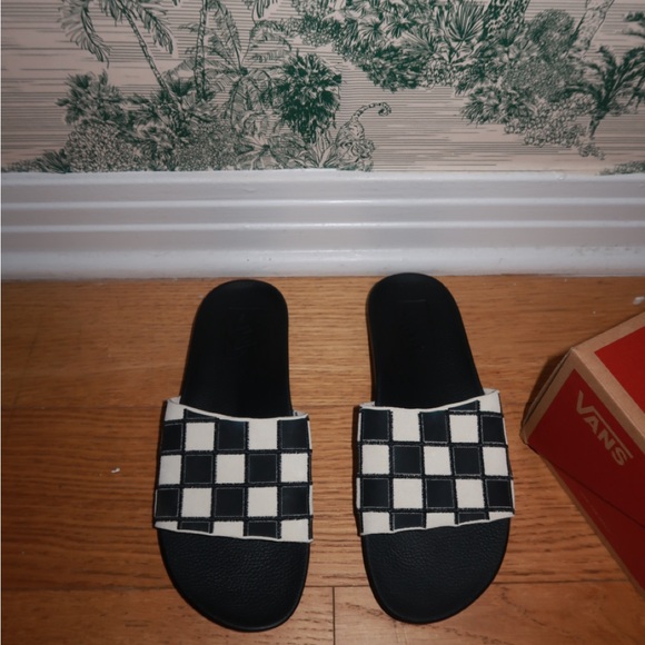 Vans | Shoes | Vans Black And White Checkered Slides | Poshmark